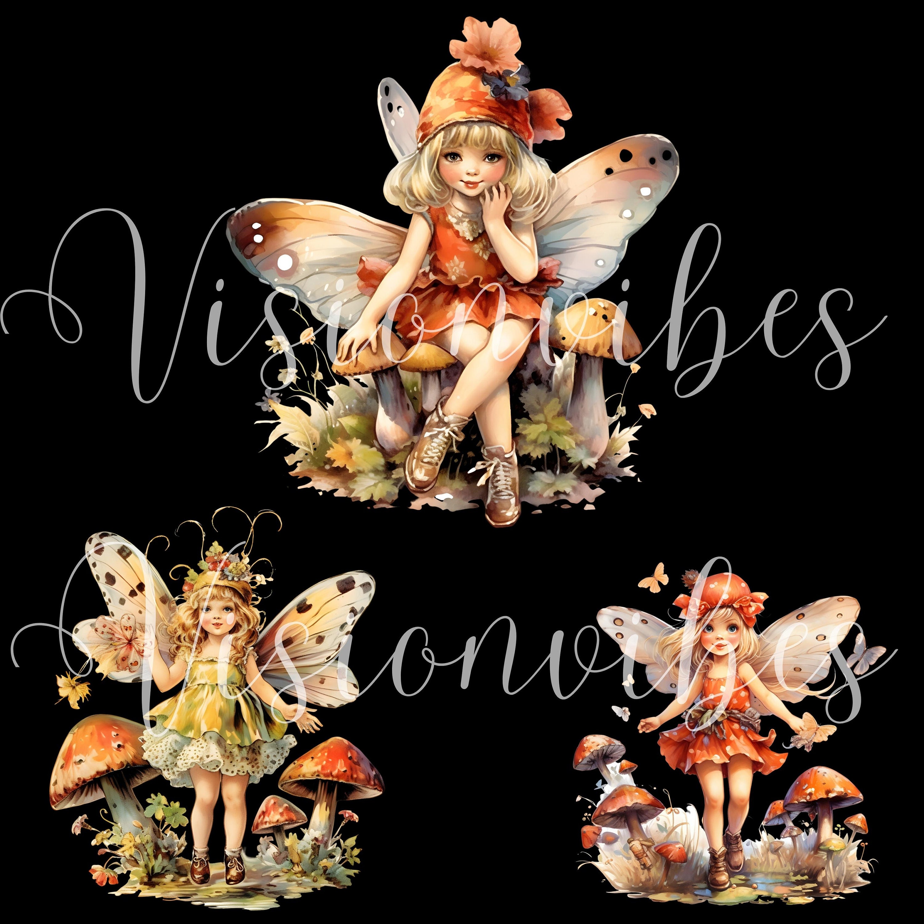 Mushroom Fairy Clipart Watercolor Clipart Bundle Garden Fairy Magic ...