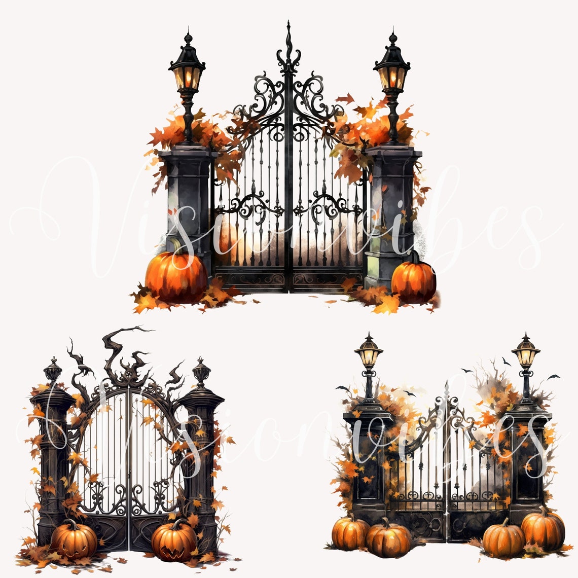 Spooky Gates Halloween Clipart Bundle Gothic Mansion Clipart - Etsy