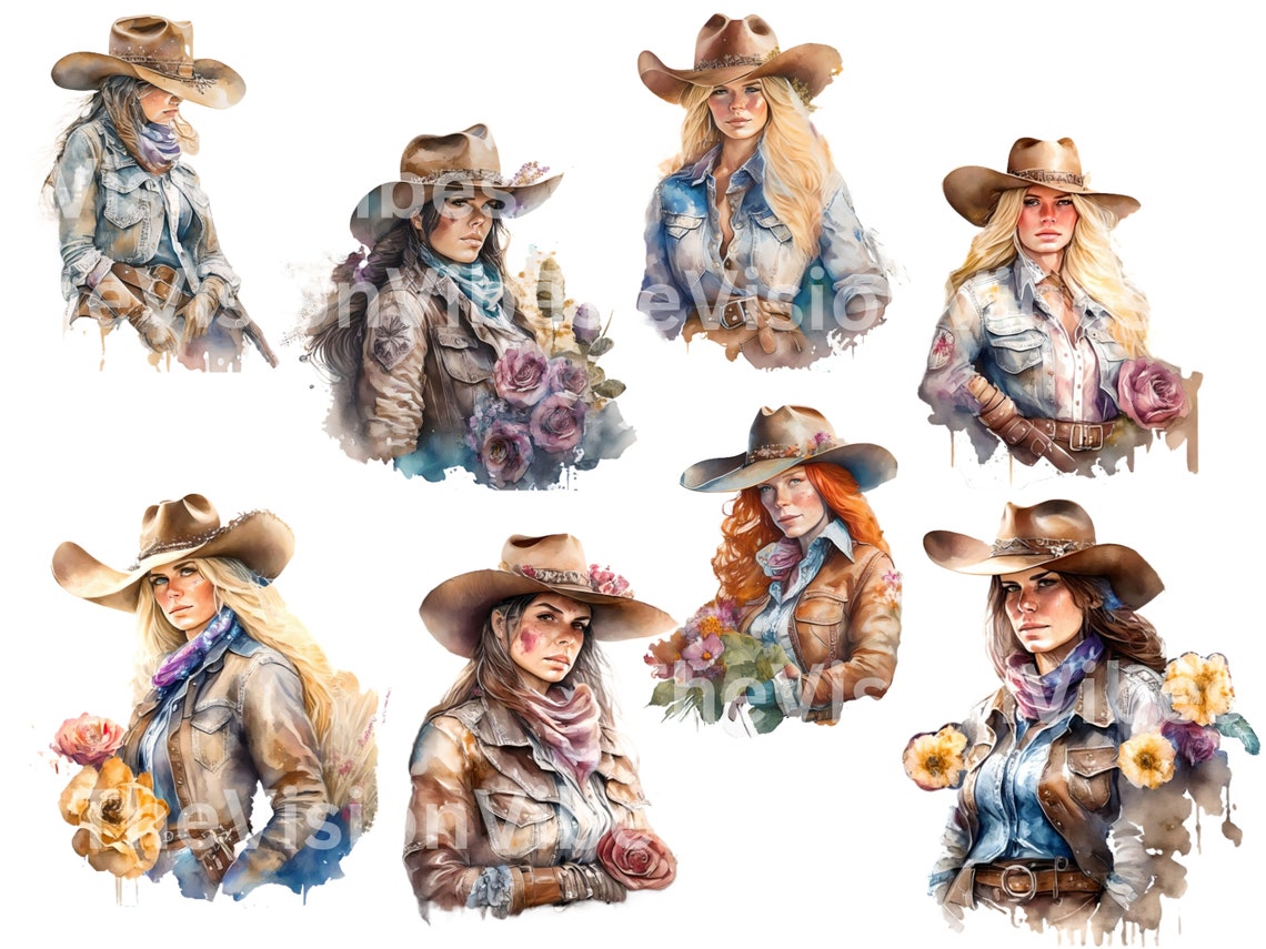 Watercolor Cowgirl Clipart Bundle Western Girl PNG Digital Image ...