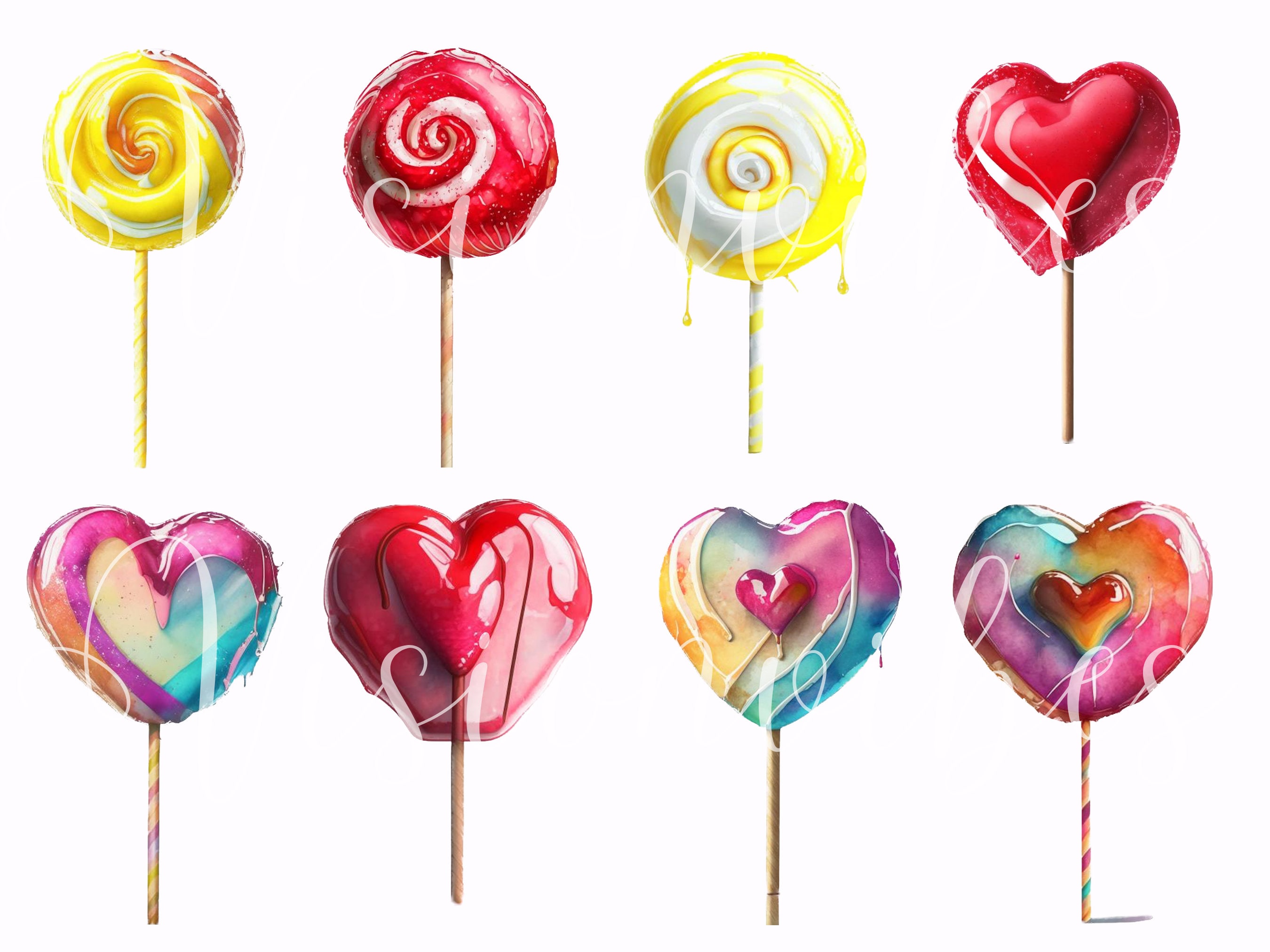 Lollipop Clipart Watercolor Candy Clipart Bundle Watercolor Heart Ai ...