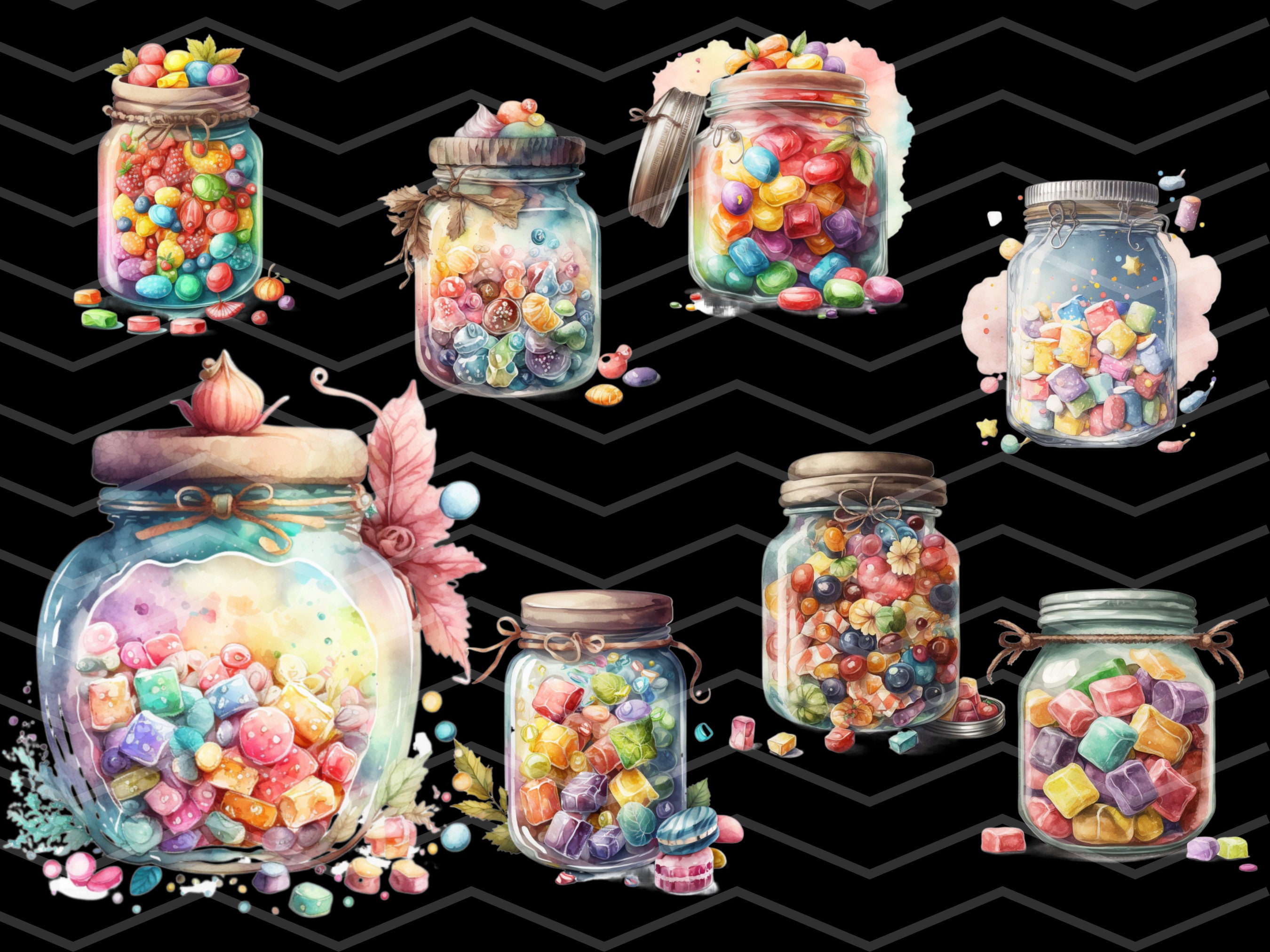 Jar of Sweets Clipart Bundle Candy Clipart Watercolor Jar of Sweets PNG ...