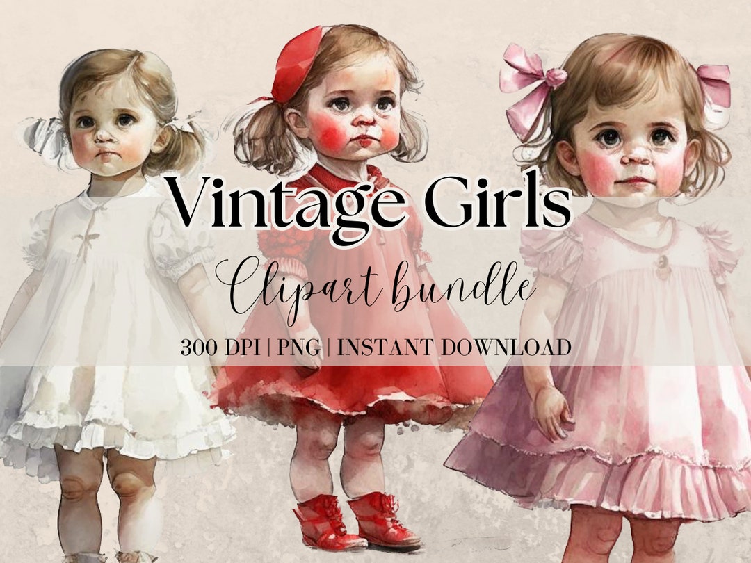 Watercolor Girl Clipart Bundle Vintage Girl Digital Image Junk Journal ...