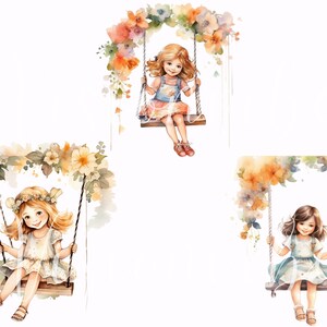 Girl on Swing Watercolor Clipart Girl on Swing Digital Download ...