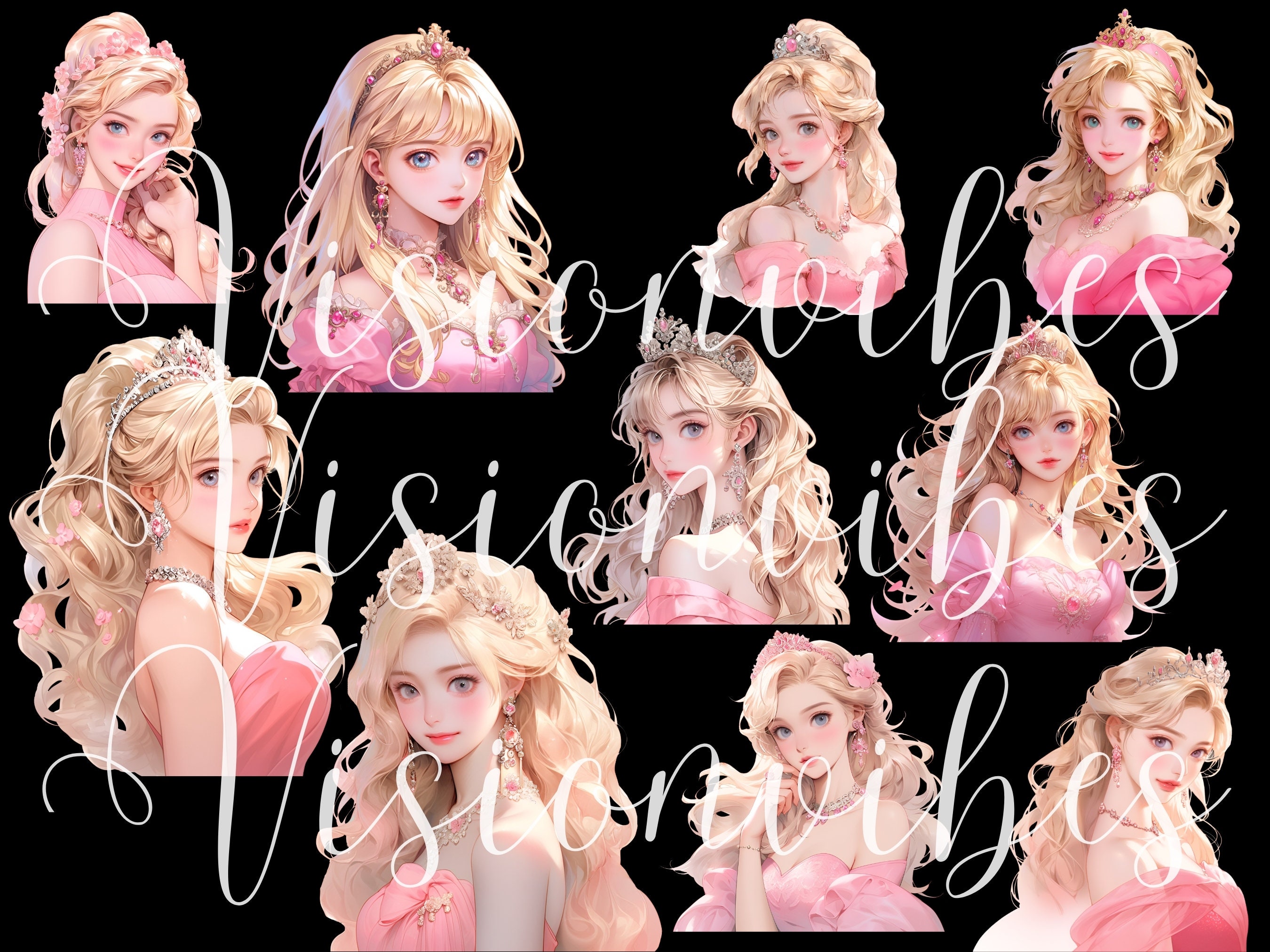 Princess Clipart Bundle Anime Style Princess Girl Illustration Cute ...