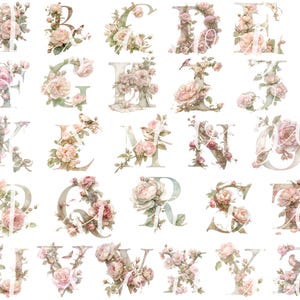 Alphabet Clipart Vintage Floral Romantic Letters English Watercolor ...