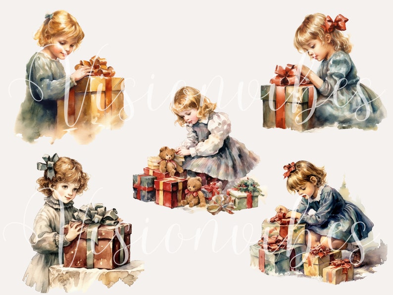 Christmas Clipart Bundle Watercolor Christmas Gift Clipart Vintage ...