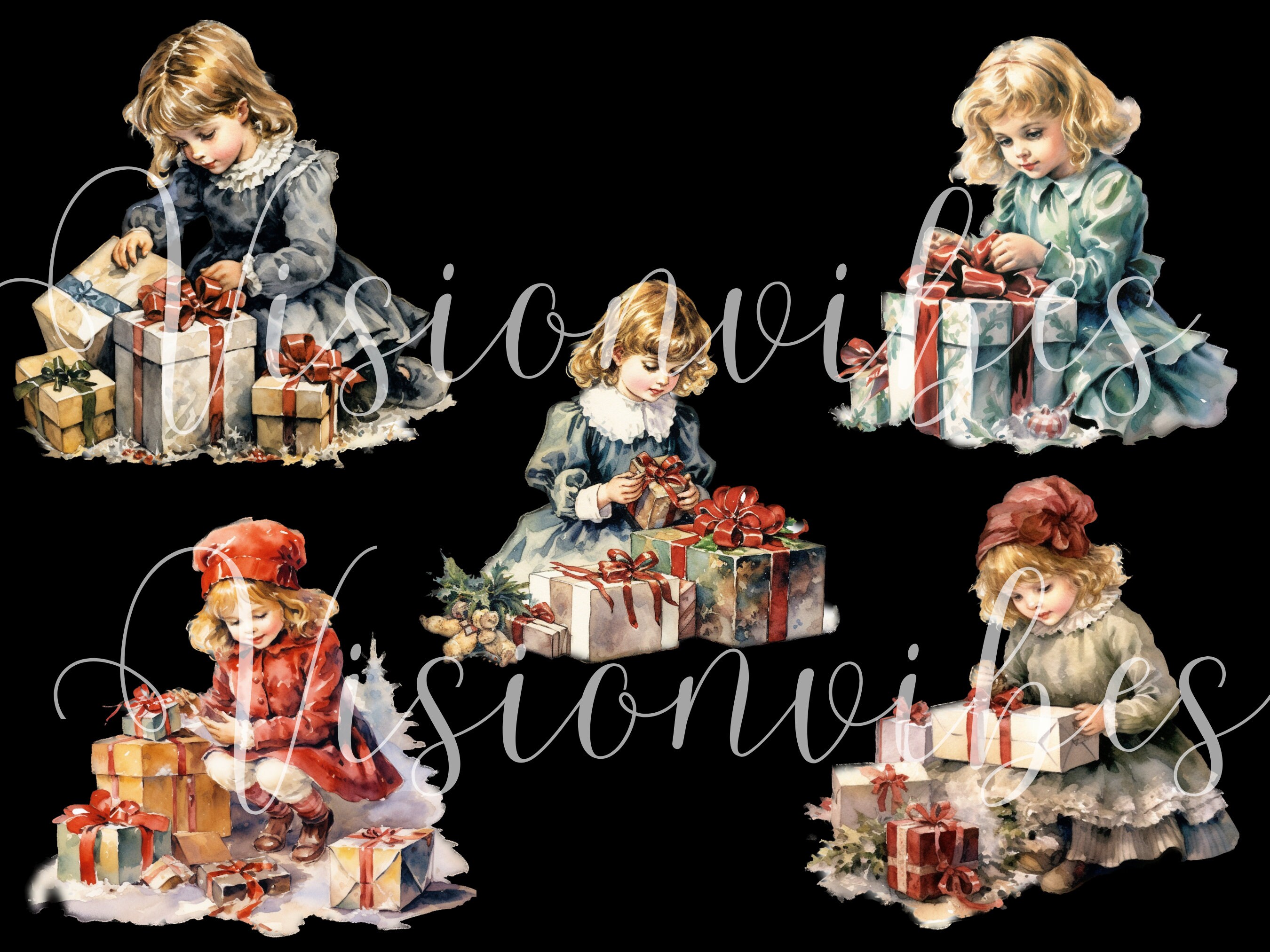 Christmas Clipart Bundle Watercolor Christmas Gift Clipart Vintage ...