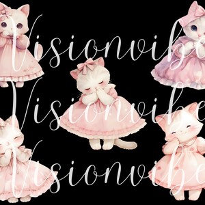 Kawaii Kittens in Pink Dress Watercolor Clipart Bundle Cute Cat ...