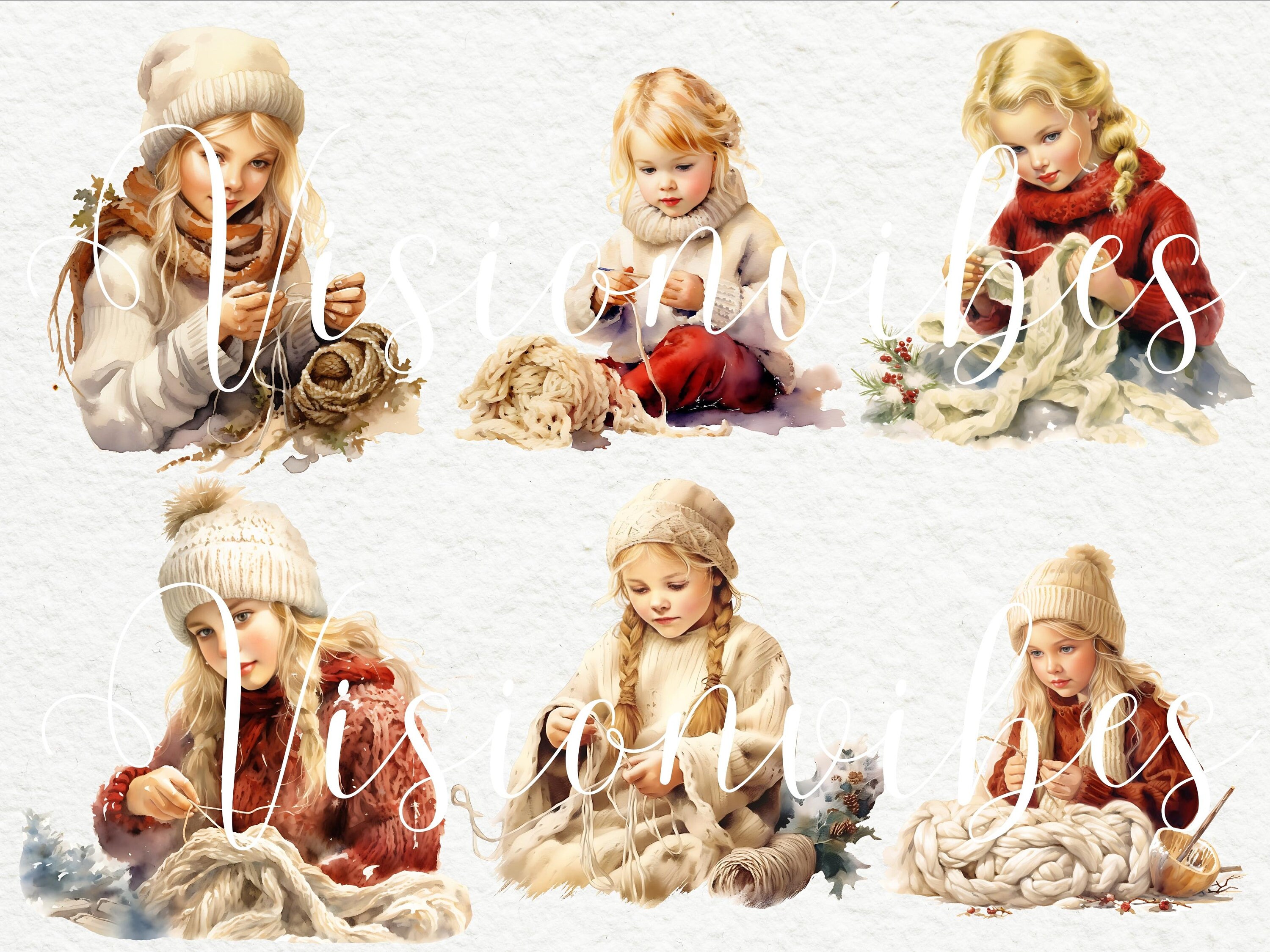 Christmas Clipart Bundle Watercolor Winter Girl Clipart Vintage ...