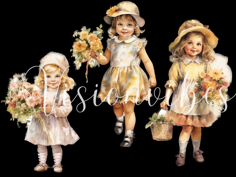 Retro Girl Clipart Bundle Watercolor Retro Girl Flowers - Etsy