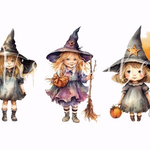 Little Witch Clipart Bundle Watercolor Witch Clipart Cute Halloween ...