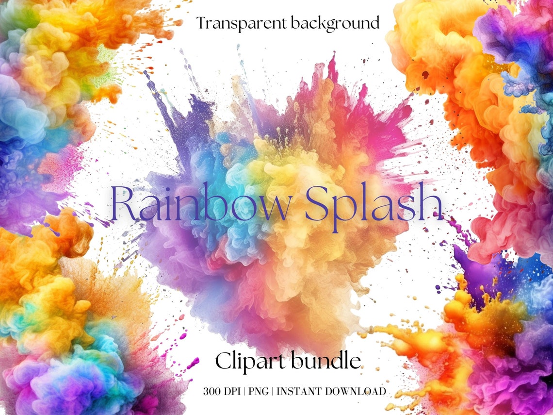Rainbow Splash Clipart Bundle Watercolor Rainbow Clip Art Summer ...