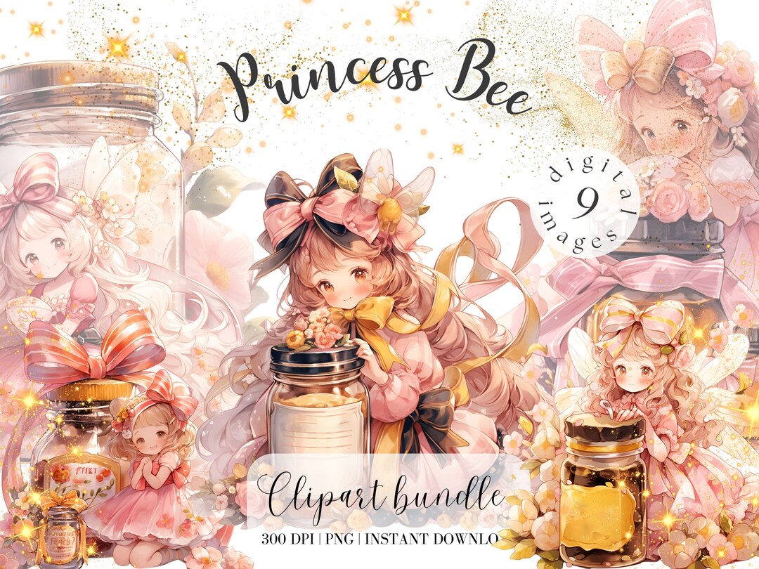 Bee Little Girl Clipart Honey Watercolor Girl Clipart Bundle Floral ...