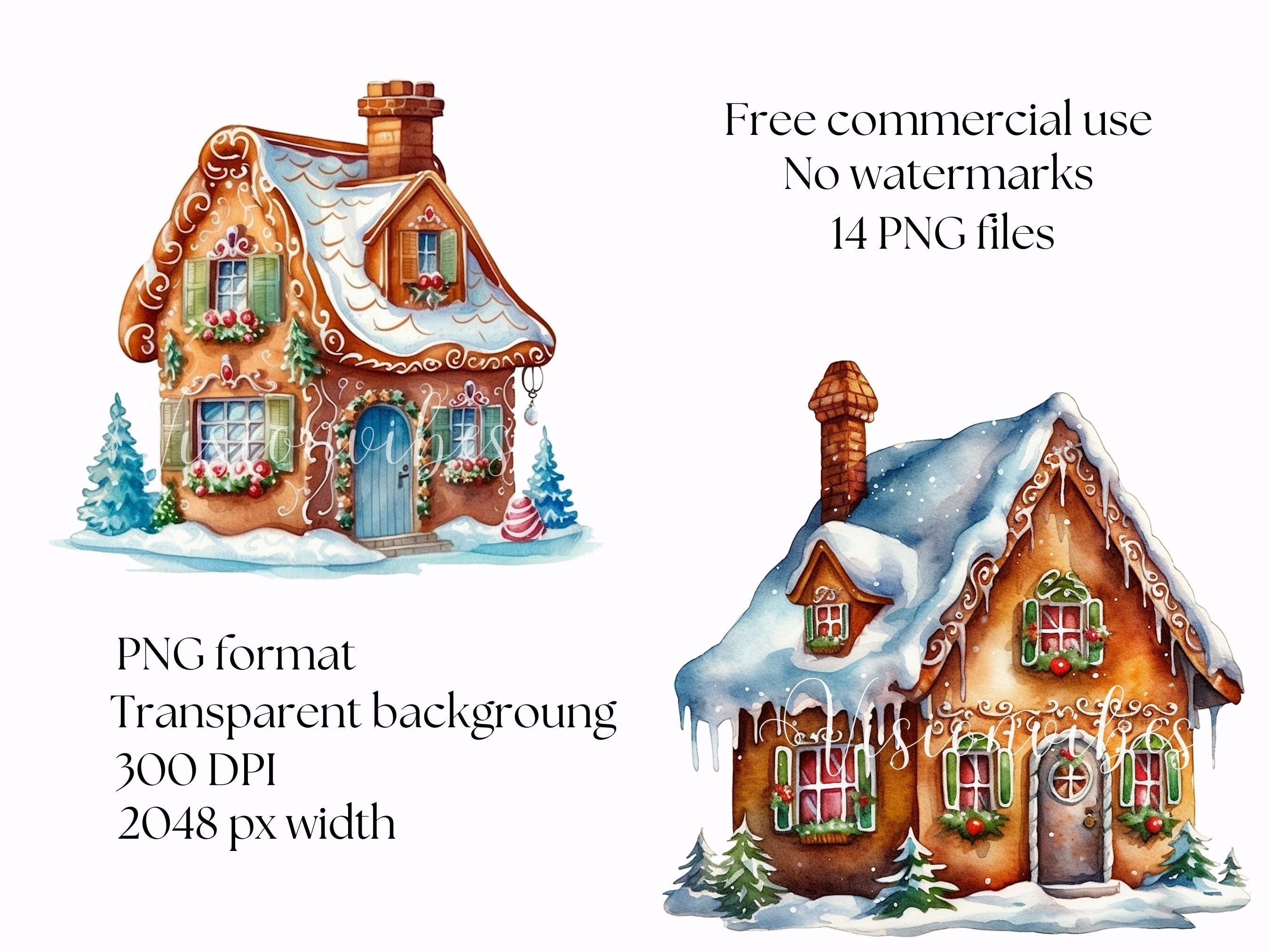 Watercolor Gingerbread House Clipart Bundle Christmas Commercial Free ...