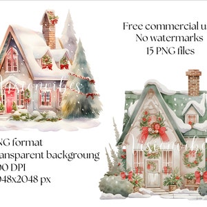 Christmas Cottage Watercolor Bundle, Winter House Clipart, Cottage in ...