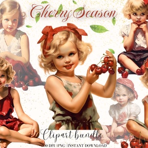 Retro Girl With Cherry Clipart Bundle Retro Girl Clipart Summer Clipart ...