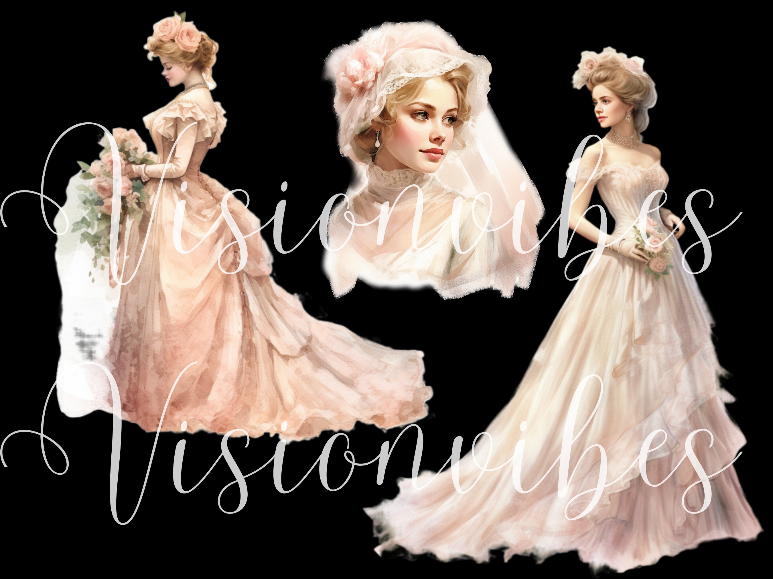 Vintage Bride Clipart Bundle Watercolor Vintage Bride Vintage - Etsy