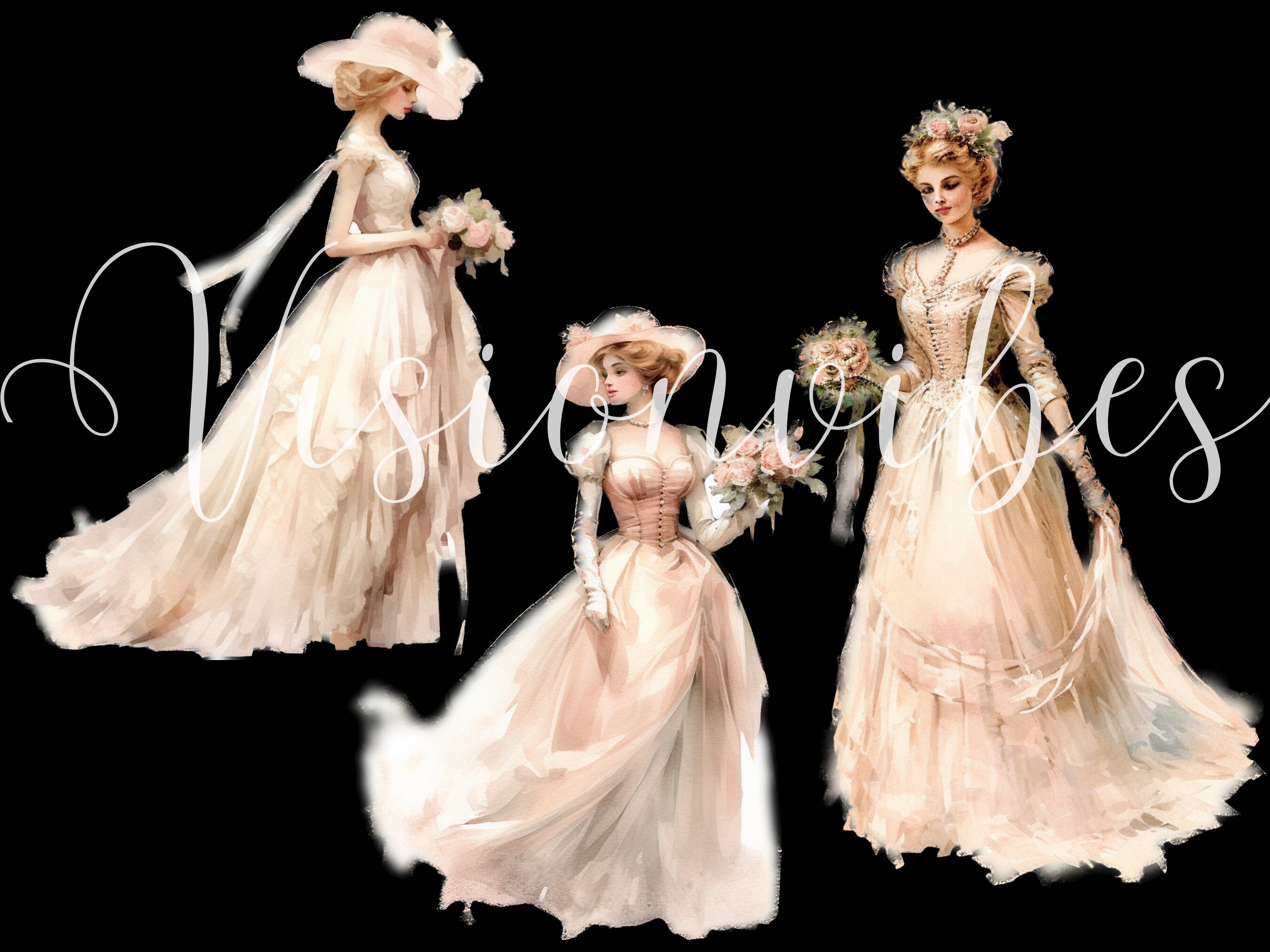 Vintage Bride Clipart Bundle Watercolor Vintage Bride Vintage - Etsy
