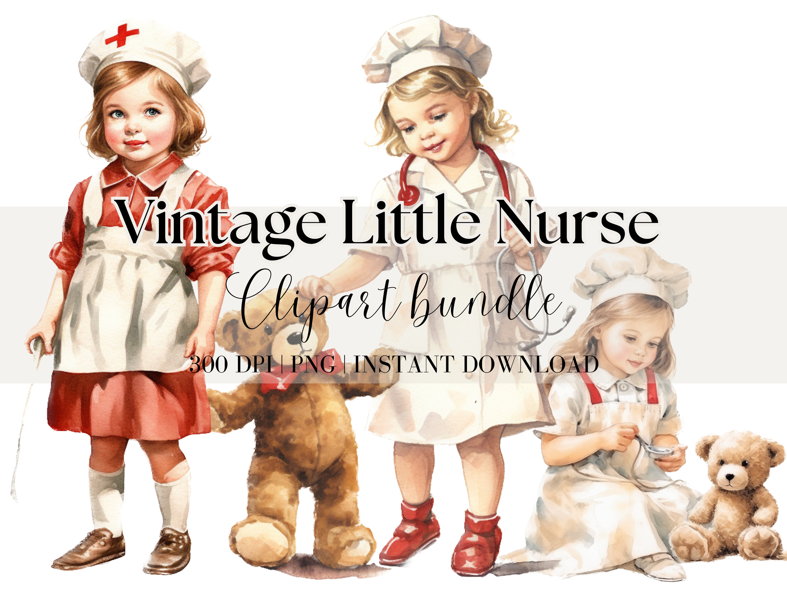 Vintage Nurse Clipart Bundle Watercolor Vintage Girl Png Ai Art Digital ...