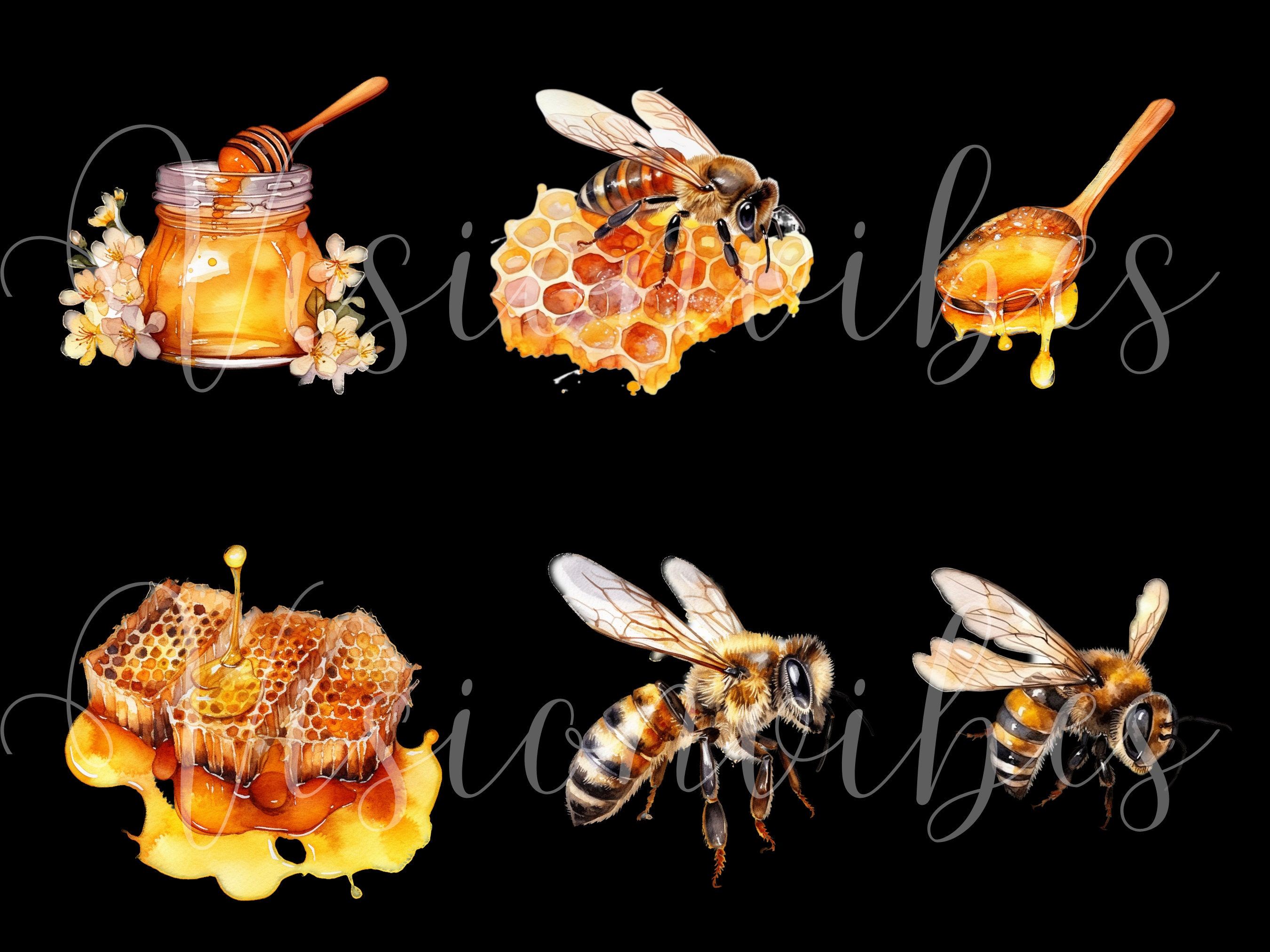 Watercolor Honey Bee Clipart Summer Garden Bee and Honey PNG Graphics ...