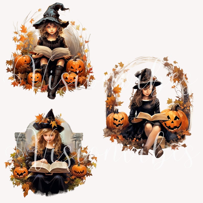 Halloween Little Witch Retro Clipart Bundle Witch Girl Clipart ...