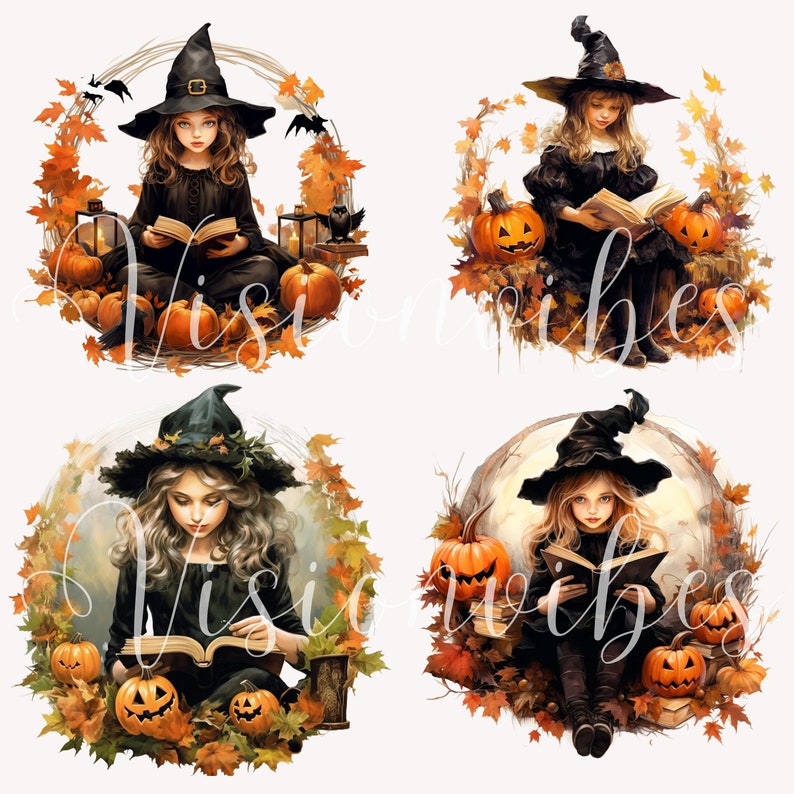 Halloween Little Witch Retro Clipart Bundle Witch Girl Clipart - Etsy
