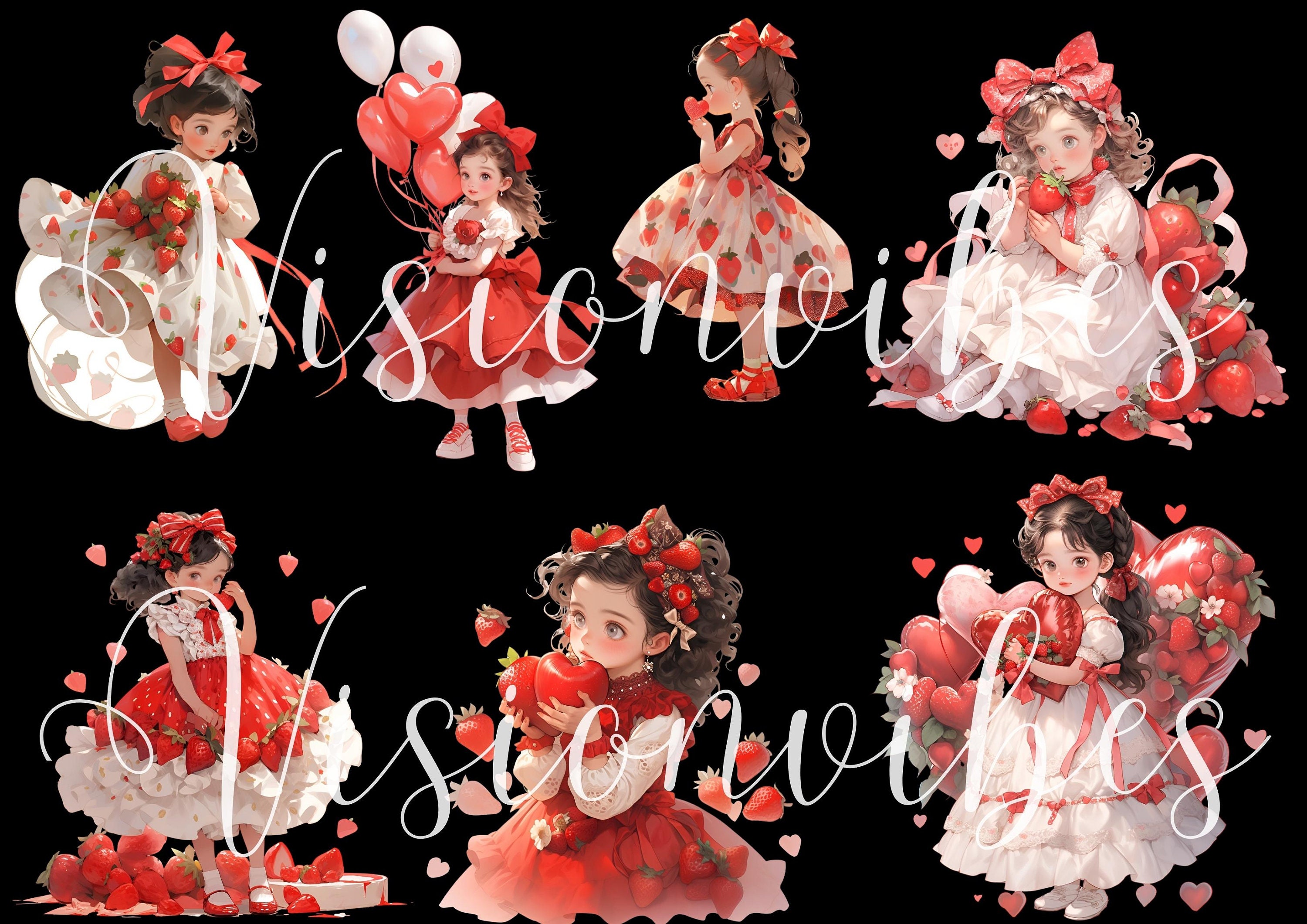 Valentines Day Clipart Bundle Cute Little Valentine Girl With Red ...