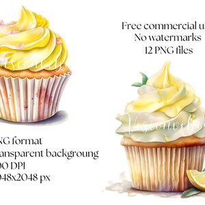Watercolor Lemon Cupcakes Clipart Bundle Baking Sublimation Design ...