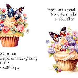 Floral Cupcake Clipart Watercolor Cupcake Clipart Bundle Cupcake PNG ...