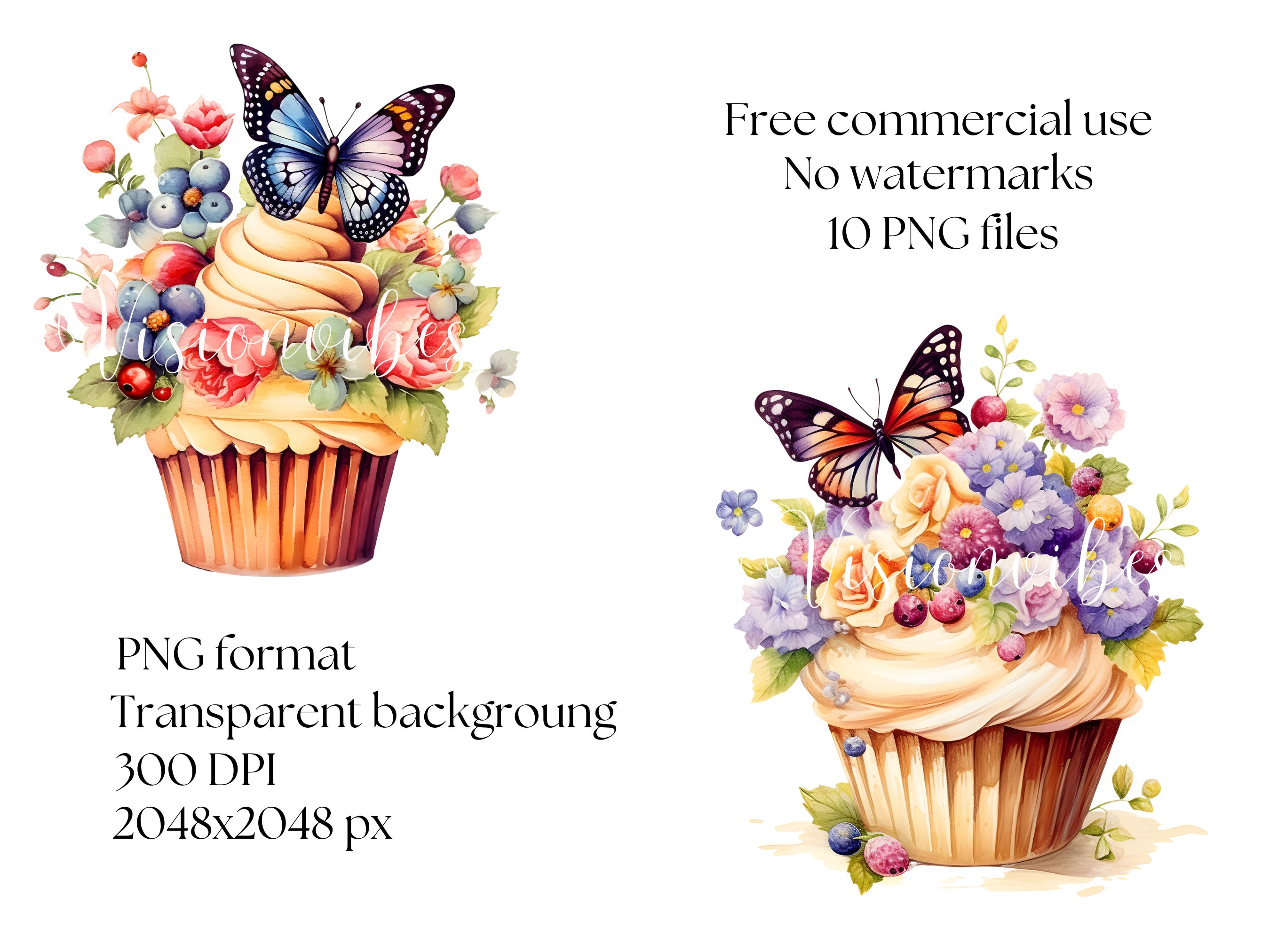 Floral Cupcake Clipart Watercolor Cupcake Clipart Bundle Cupcake PNG ...