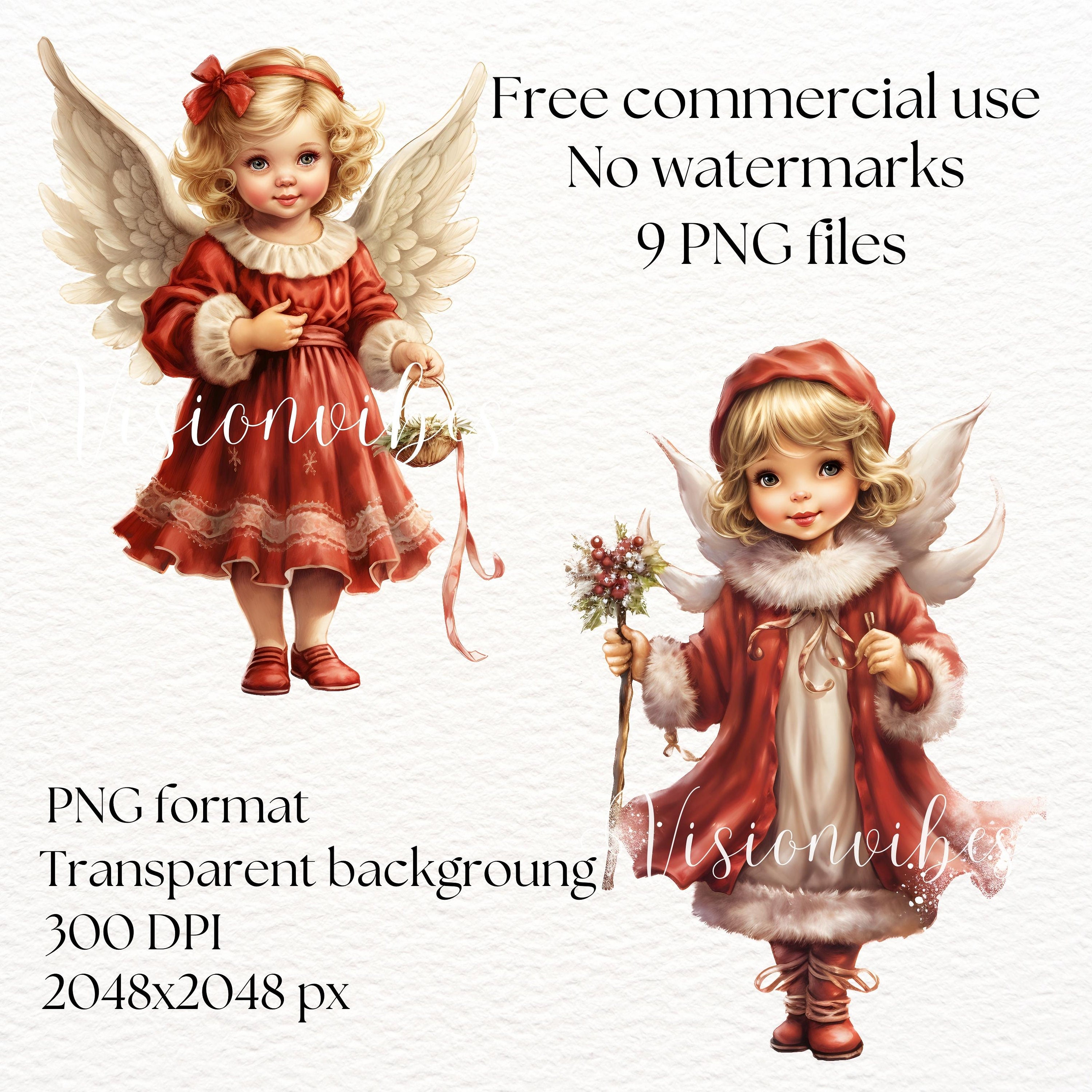 Christmas Angel Clipart Bundle Watercolor Winter Girl Clipart Vintage ...