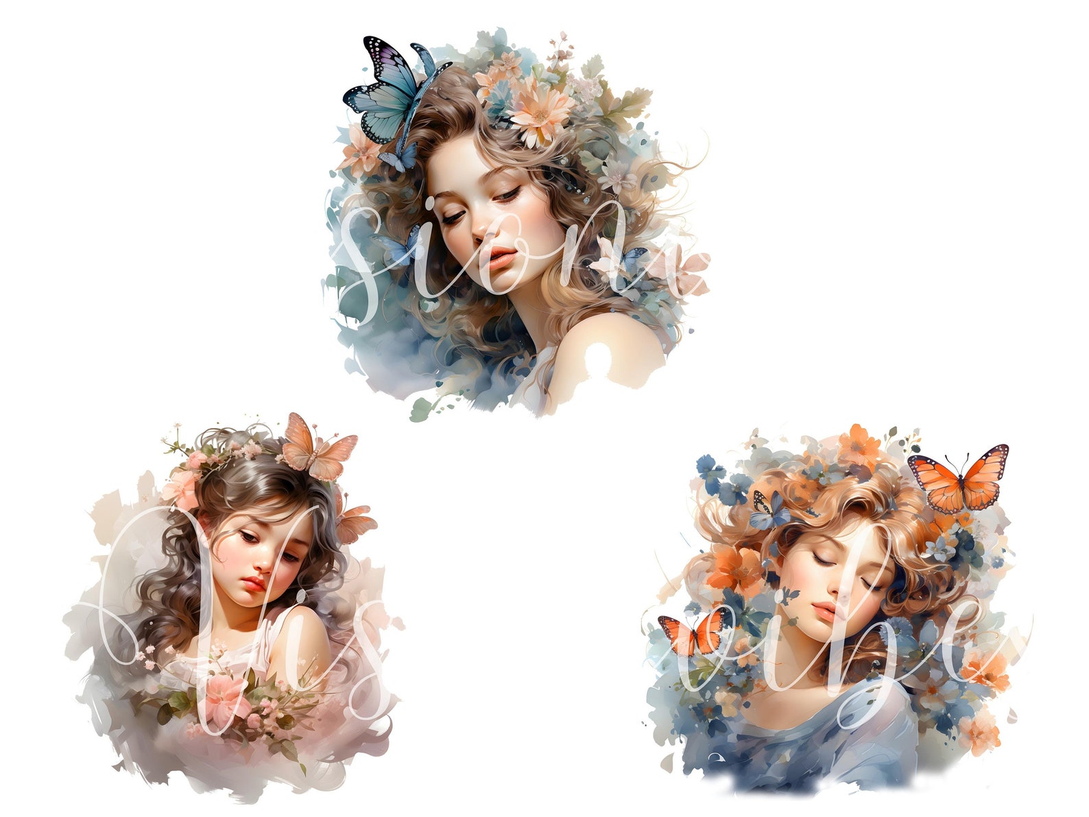 Flower Fairy Clipart Watercolor Clipart Bundle Floral Dreamy Girl Png ...