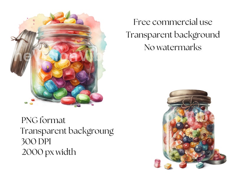 Jar of Sweets Clipart Bundle Candy Clipart Watercolor Jar of Sweets PNG ...