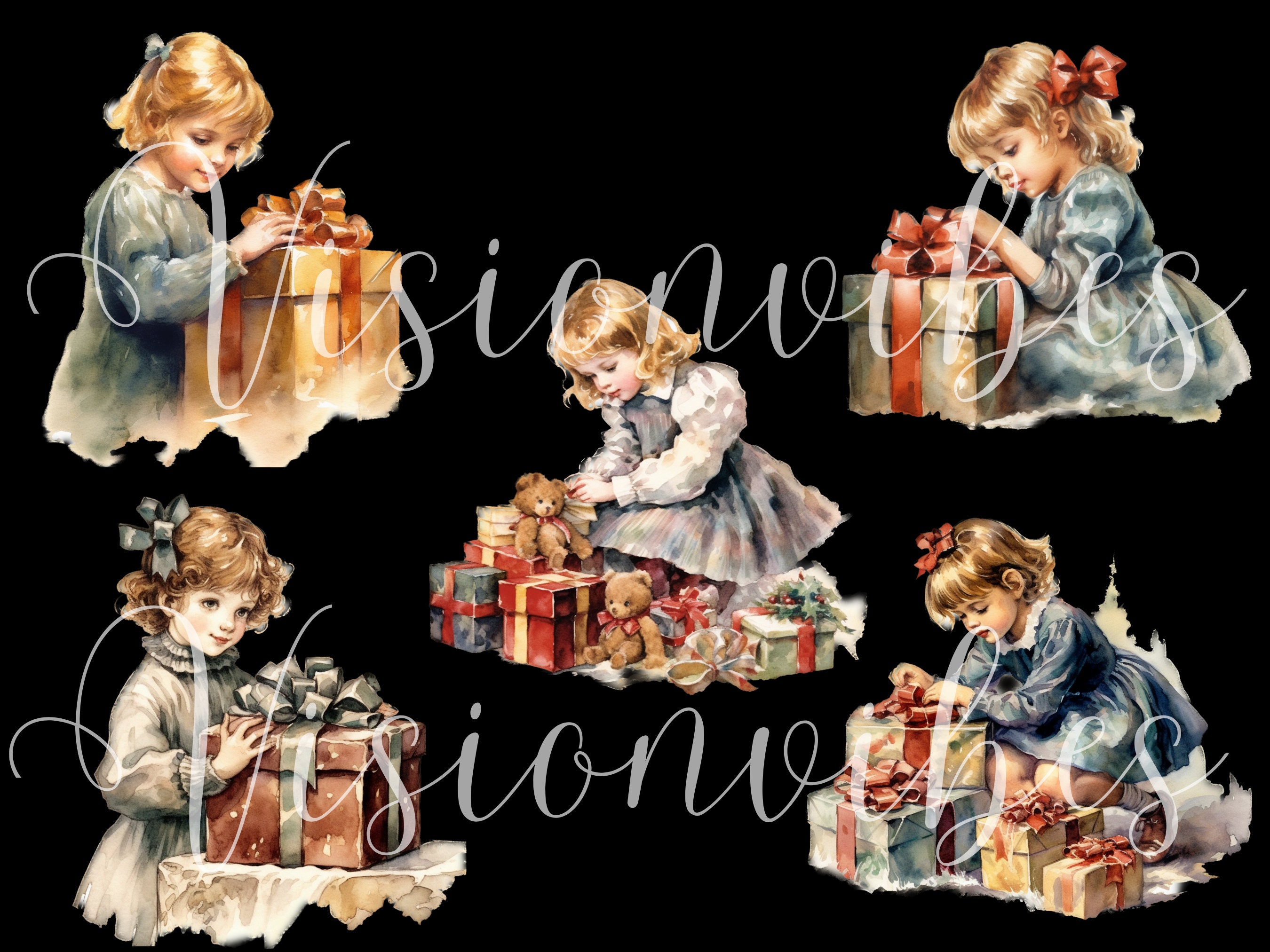 Christmas Clipart Bundle Watercolor Christmas Gift Clipart Vintage ...