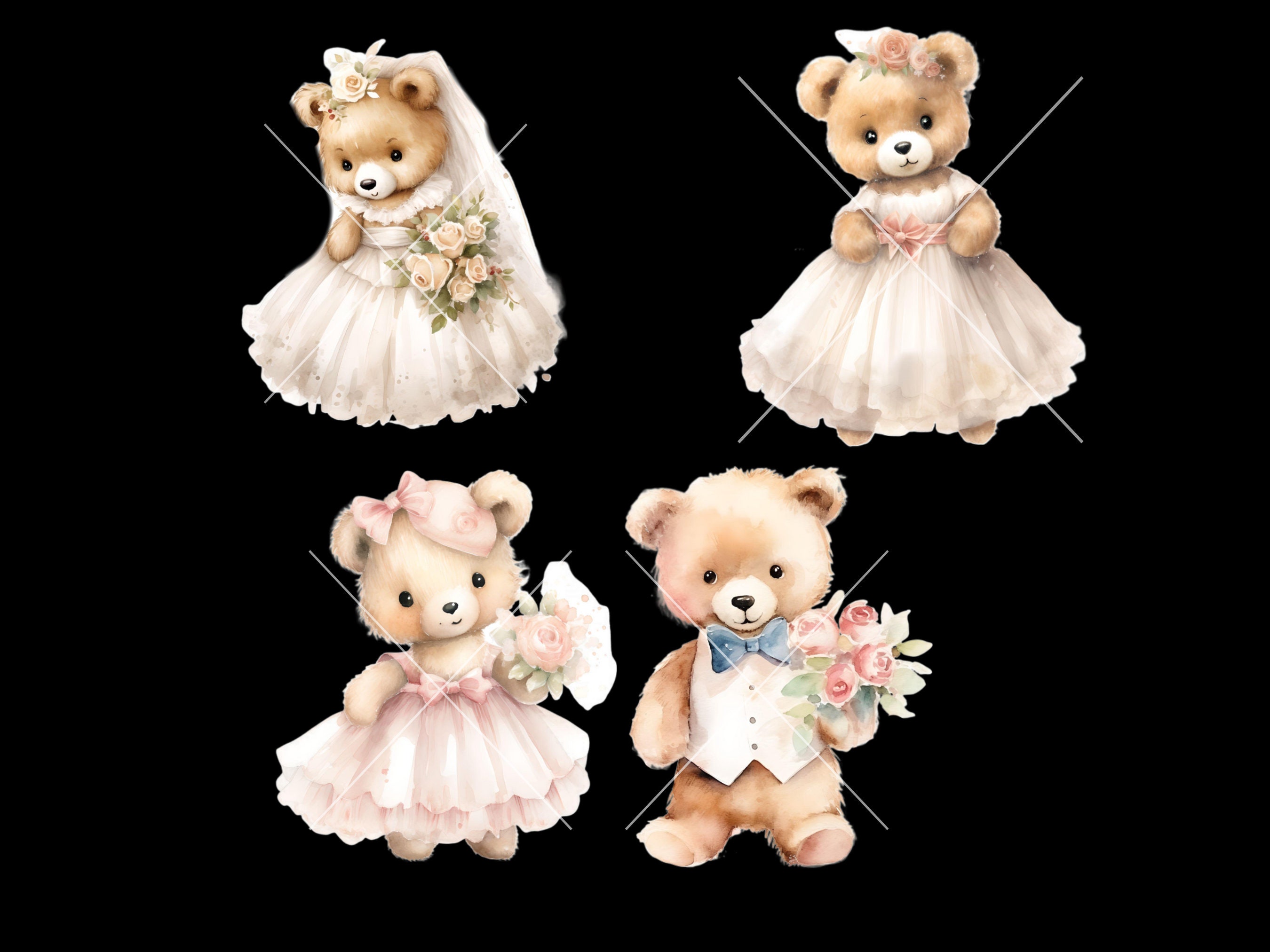 Wedding Clipart Teddy Bear Bundle Watercolor Wedding Clipart - Etsy