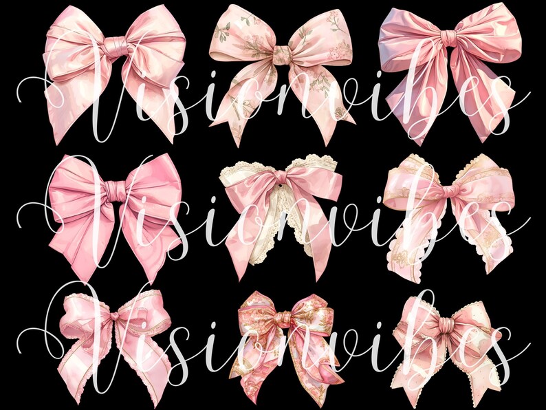 Ribbon Bow Pink Clipart Bundle Watercolor Ribbon Bow Watercolor Png ...