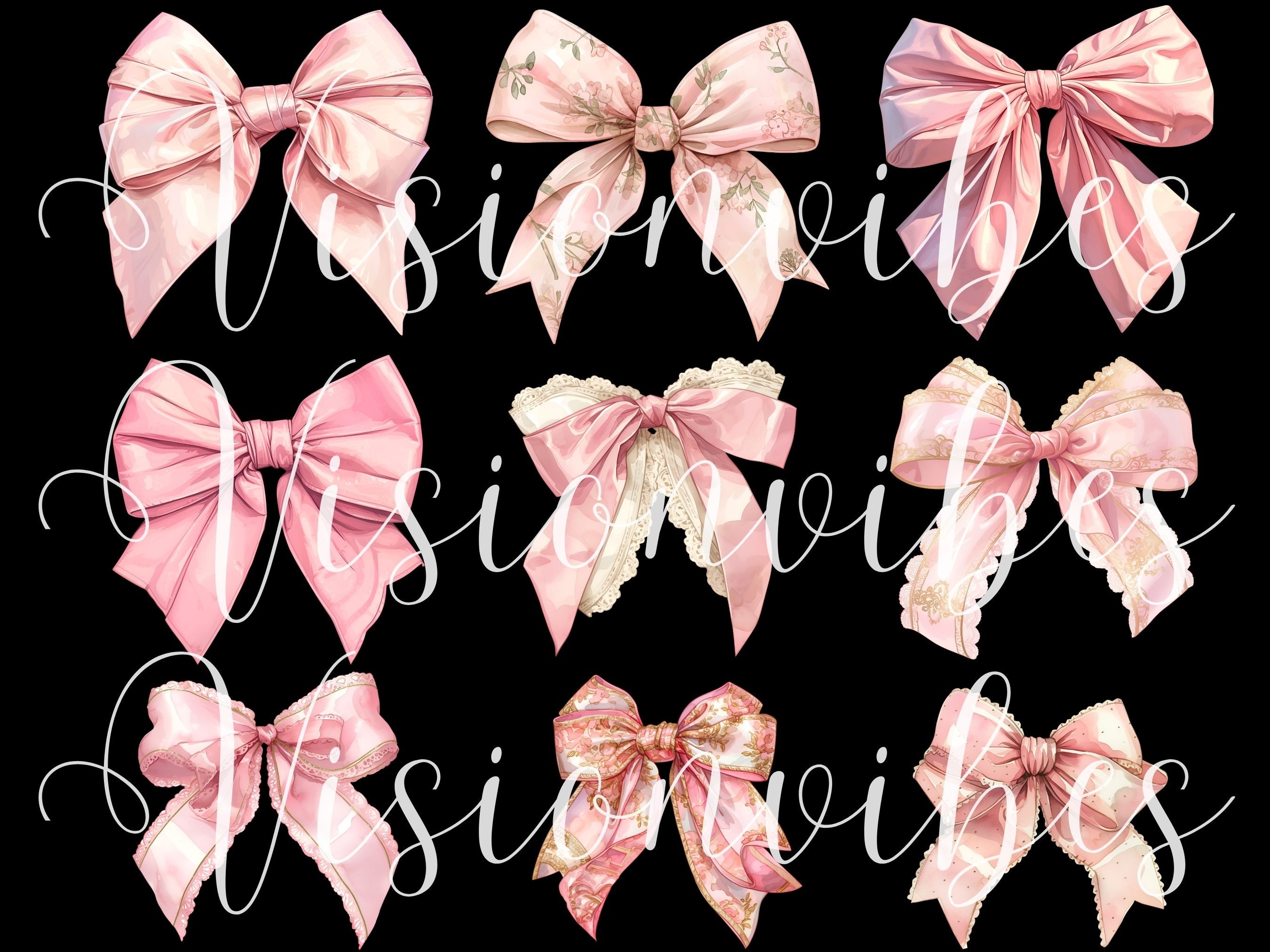 Ribbon Bow Pink Clipart Bundle Watercolor Ribbon Bow Watercolor Png ...
