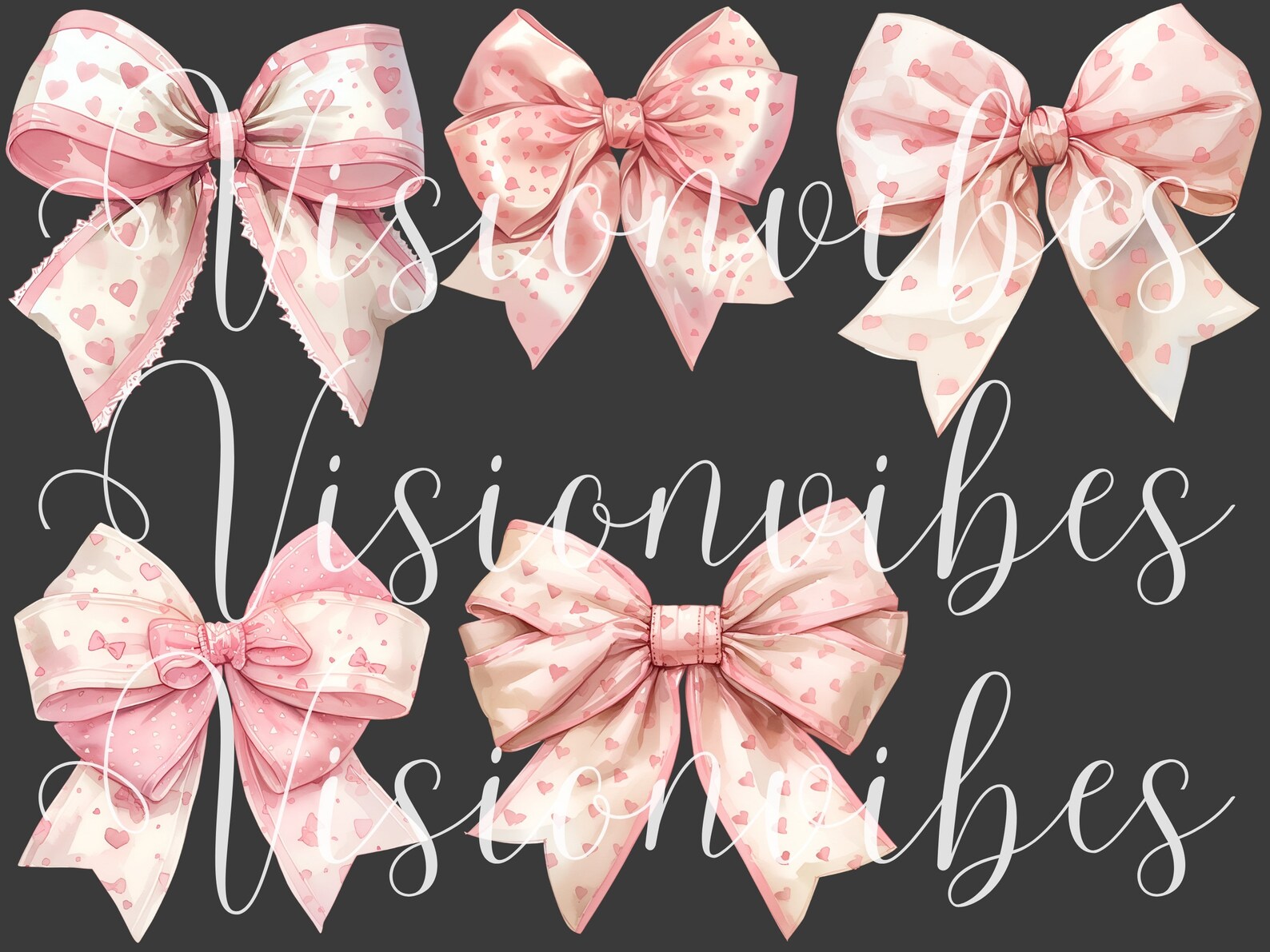 Ribbon Bow Red Heart Clipart Bundle Cute Ribbon Bow Watercolor Png ...