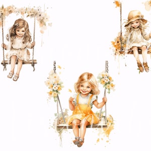 Girl on Swing Watercolor Clipart Girl on Swing Digital Download ...