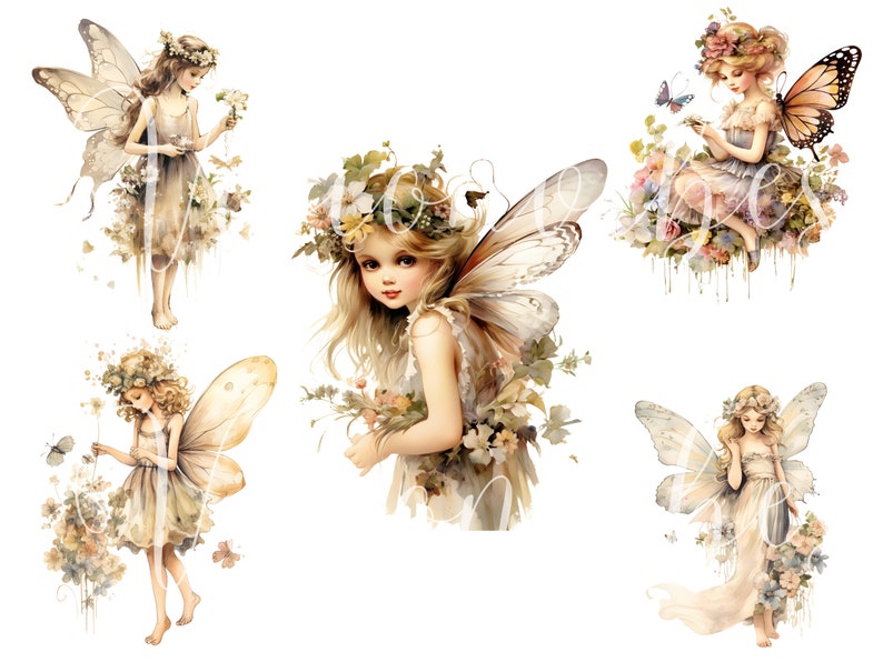 Flower Fairy Clipart Watercolor Clipart Bundle Garden Fairy - Etsy