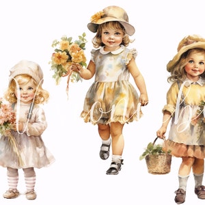 Retro Girl Clipart Bundle Watercolor Retro Girl Flowers Clipart Summer ...