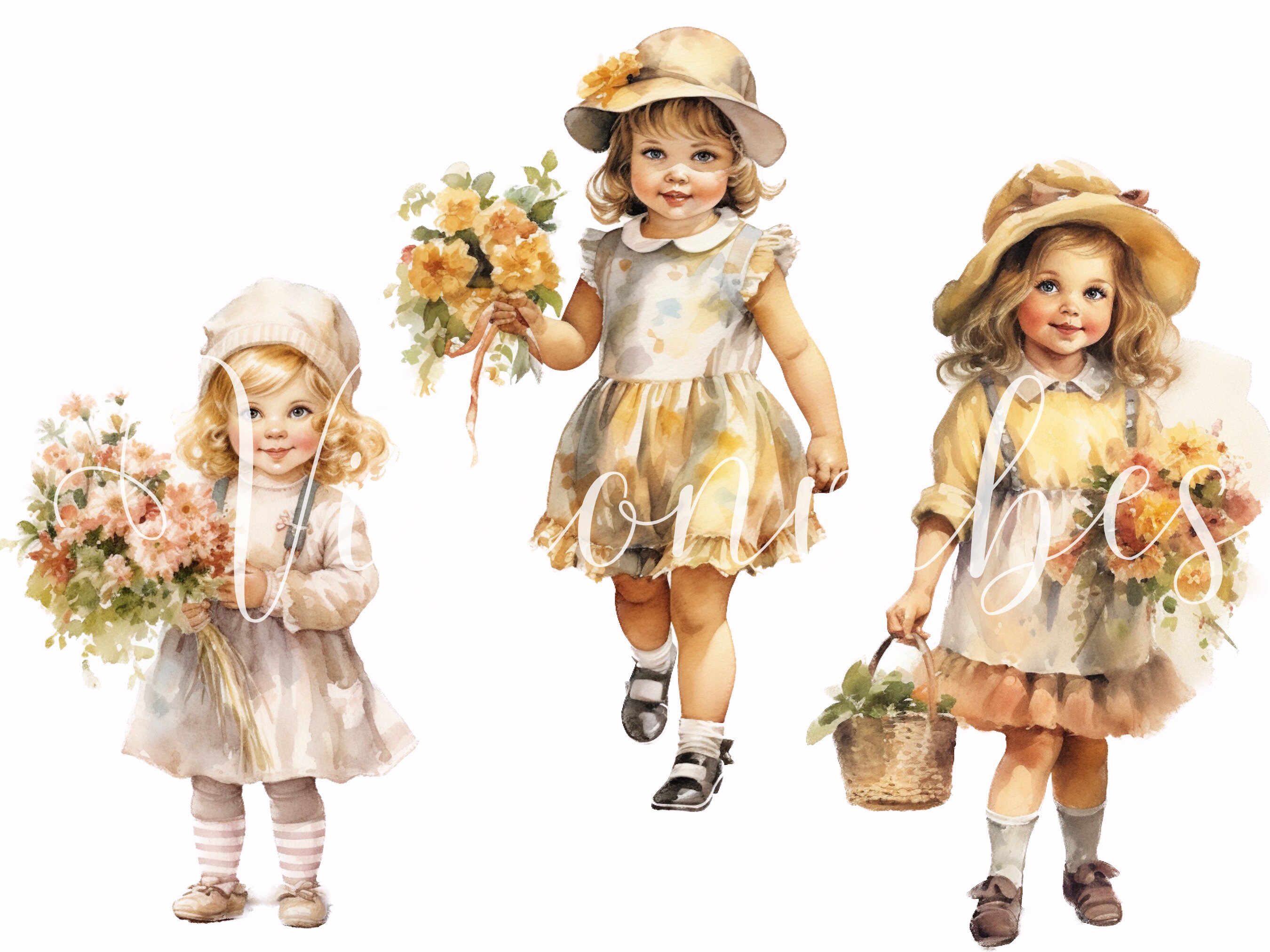 Retro Girl Clipart Bundle Watercolor Retro Girl Flowers - Etsy