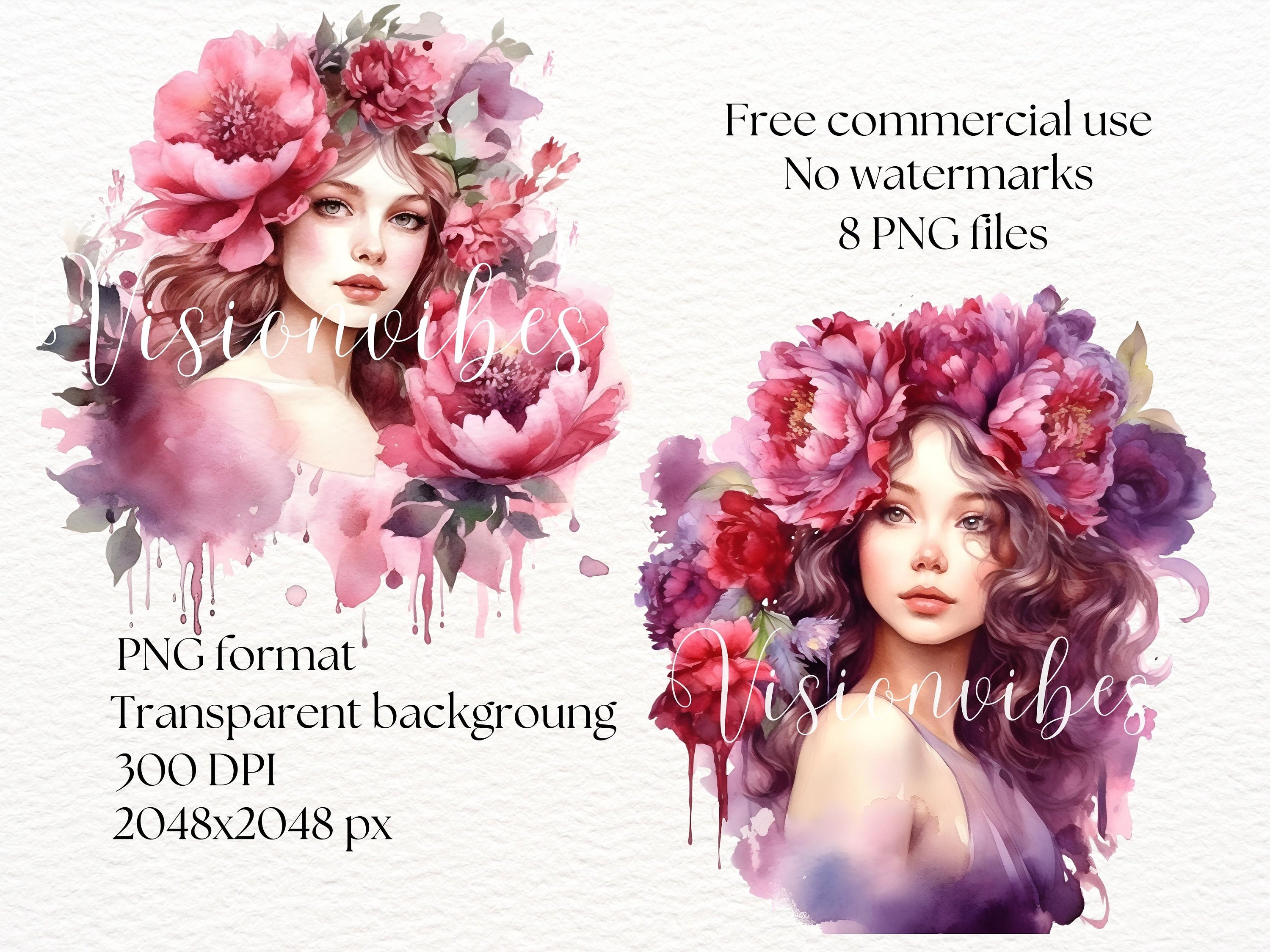 Flower Fairy Clipart Watercolor Clipart Bundle Floral Dreamy Girl Png ...