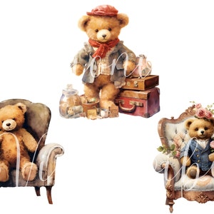 Teddy Bear Nursery Clipart Watercolor Book Lover Clipart Toy Bear Image ...