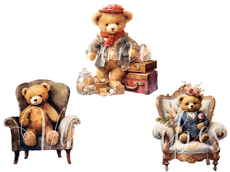 Teddy Bear Nursery Clipart Watercolor Book Lover Clipart Toy Bear Image ...