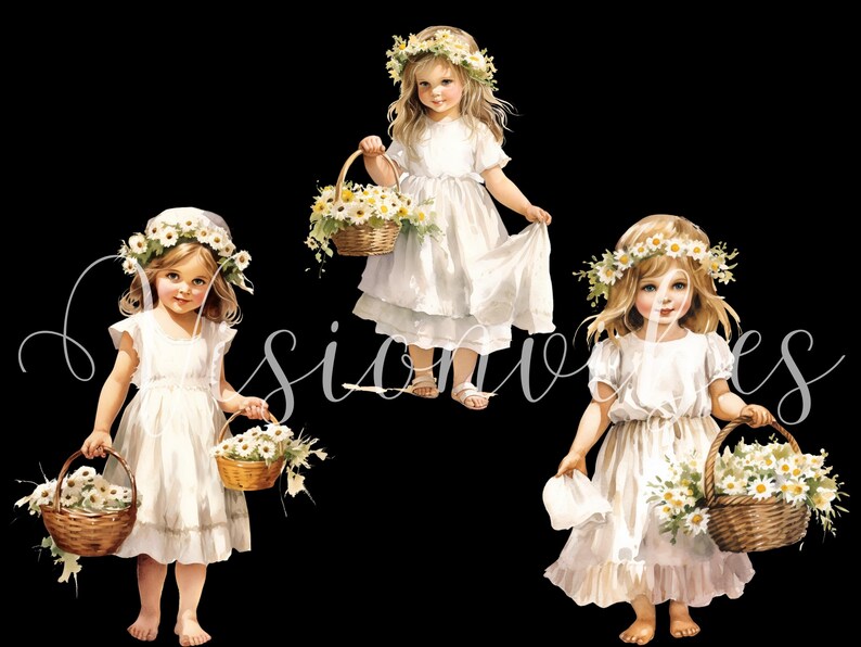 Daisy Girls Watercolor Clipart Bundle Vintage Girls Png - Etsy