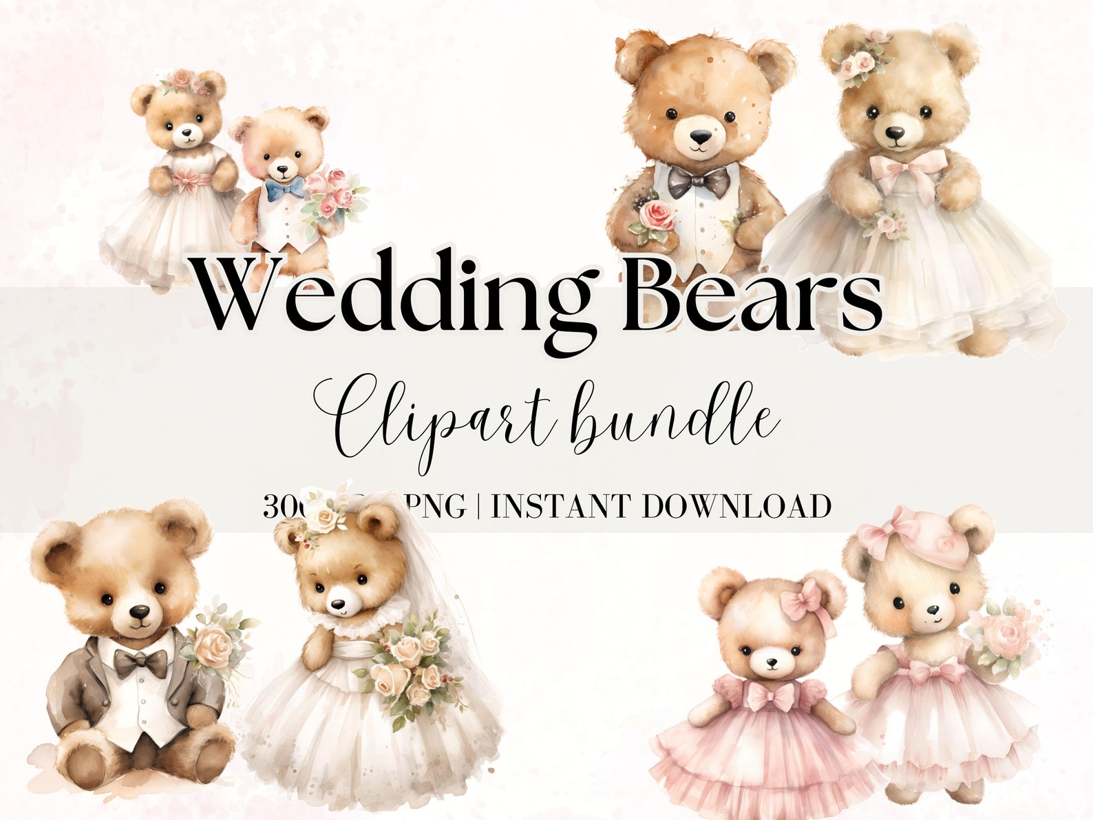 Wedding Clipart Teddy Bear Bundle Watercolor Wedding Clipart Teddy Bear ...