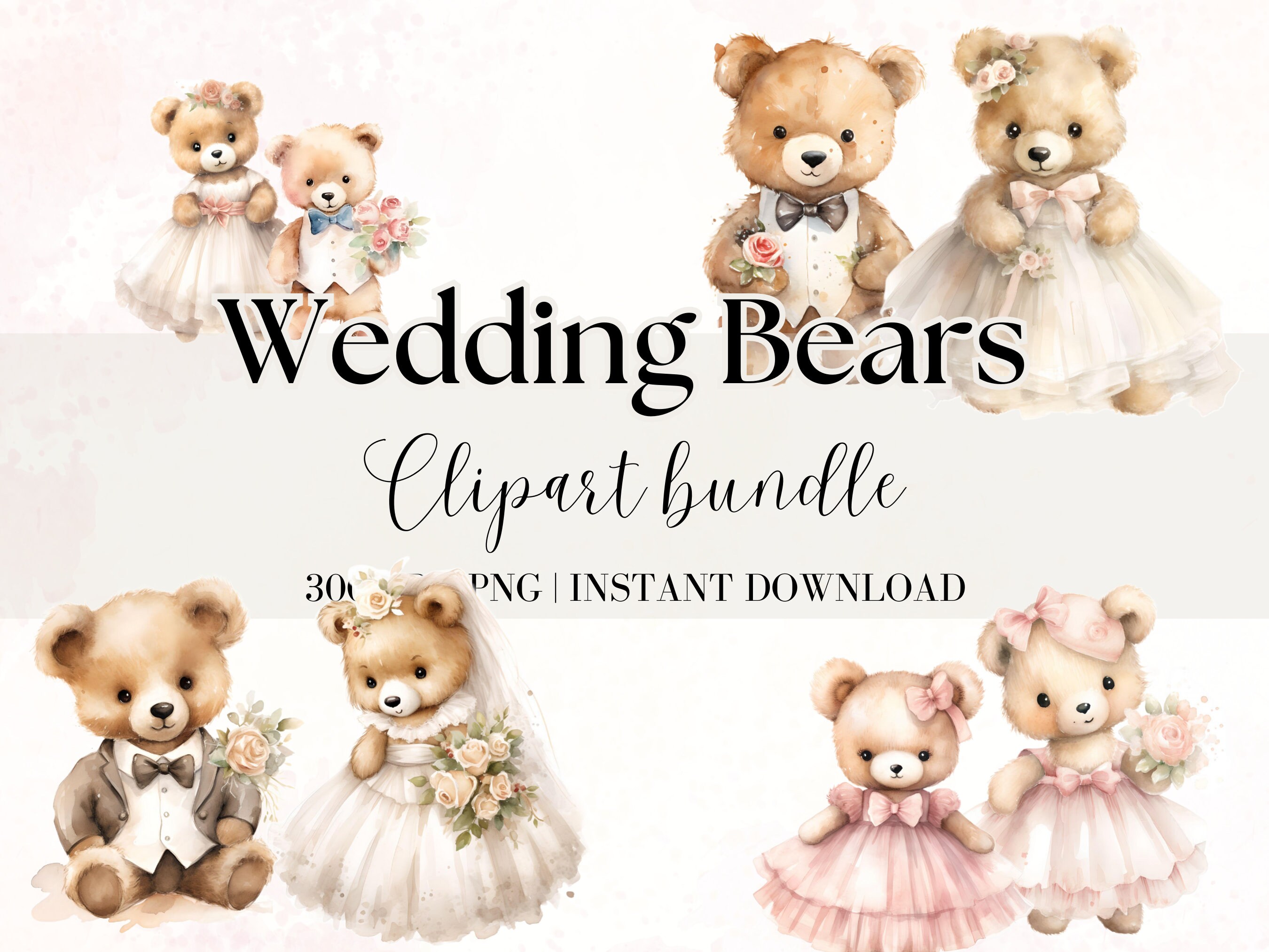 Wedding Clipart Teddy Bear Bundle Watercolor Wedding Clipart - Etsy
