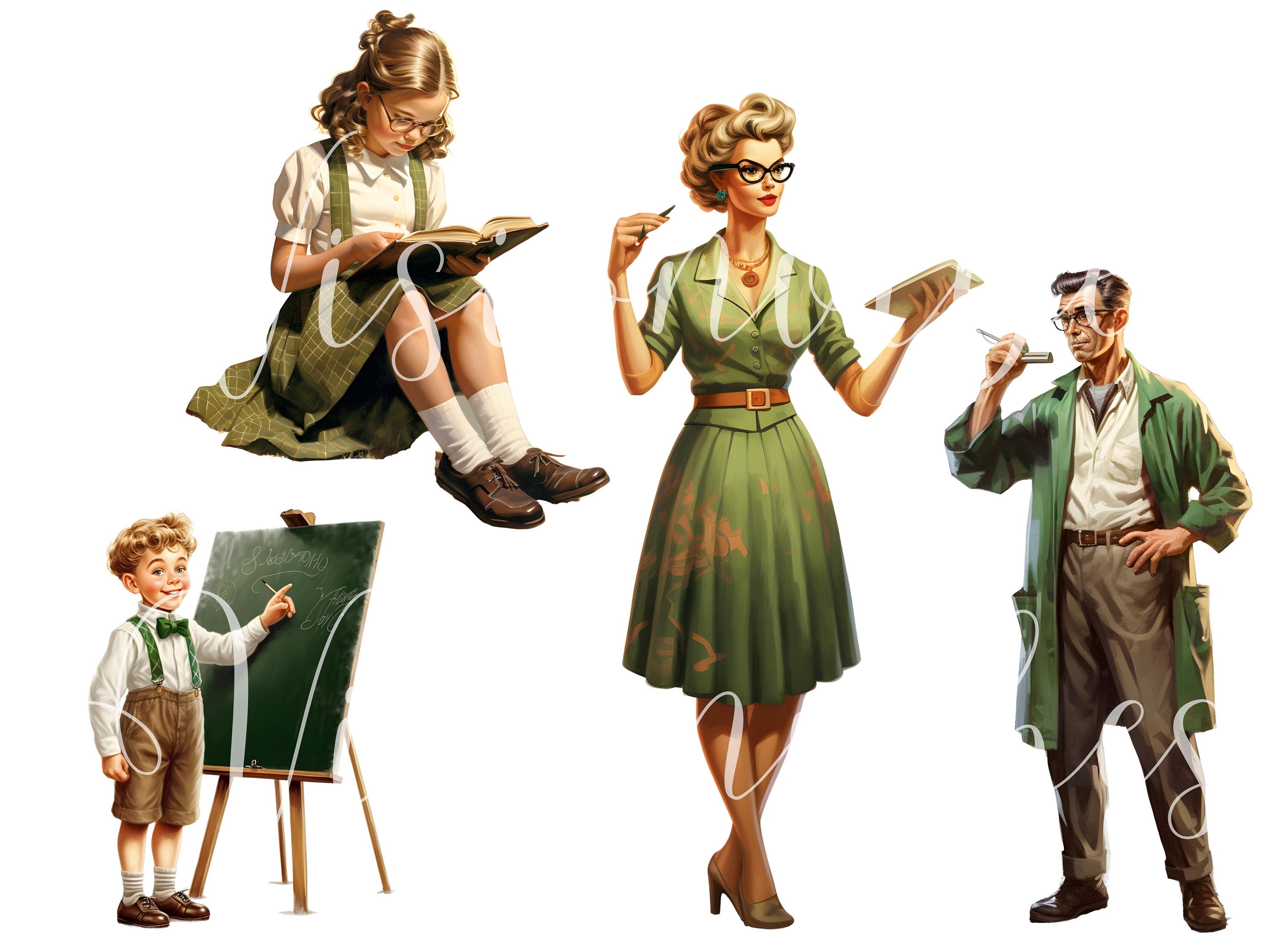 Green Academia Watercolor Clipart Bundle, Back to School Digital ...