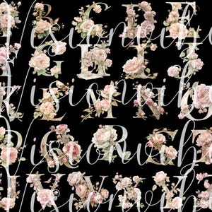 Alphabet Clipart Vintage Floral Romantic Letters English Watercolor ...